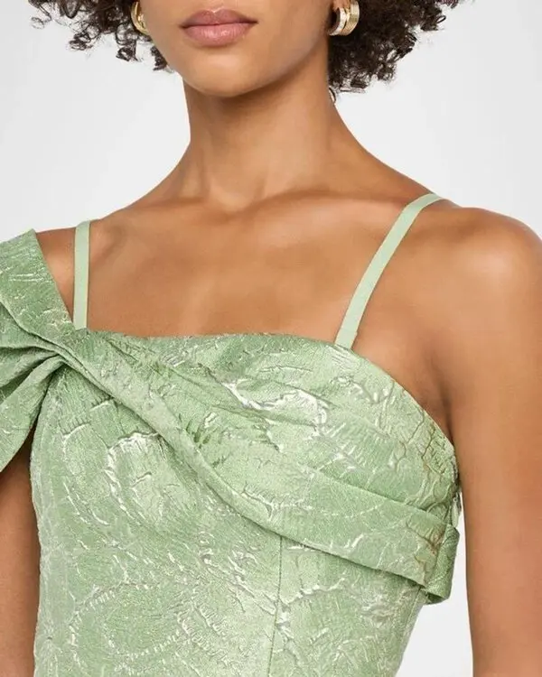 Dress The Population Cyprus Jacquard One-shoulder Midi Dress - Sage