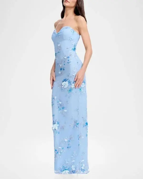 Dress The Population Daisy Strapless Sequin Floral Column Gown