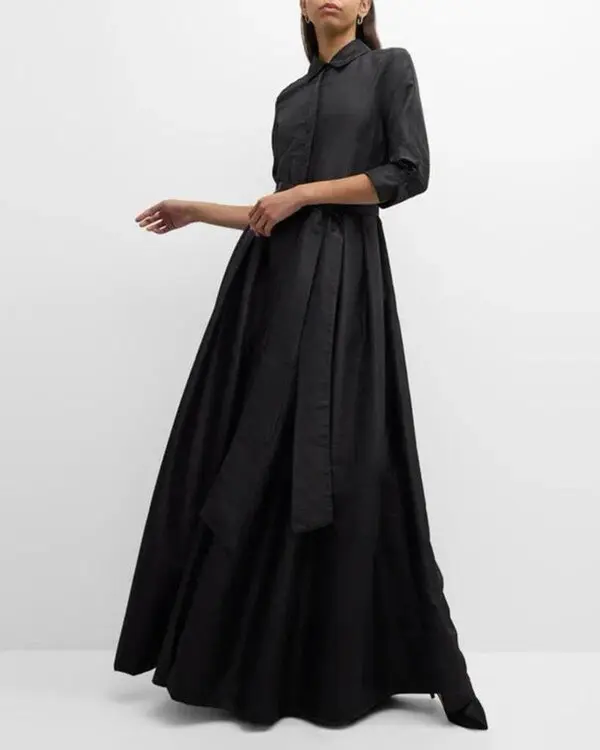 Simkhai Julip Pleated 3/4-sleeve Shirt Gown