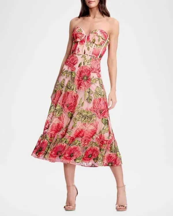 Dress The Population Carina Strapless Bustier Midi Dress