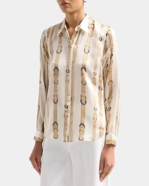 L & APOS;AGENCE Tyler Belt Print Silk Blouse
