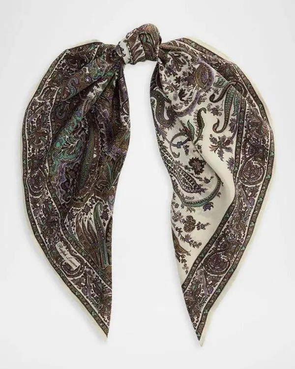 Ralph Lauren Paisley Crepe De Chine Square Scarf - Tan Multi