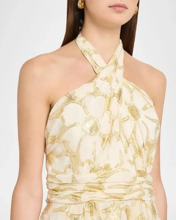 Ramy Brook Reuben Metallic Floral Halter Mini Dress - Ivory Jacquard