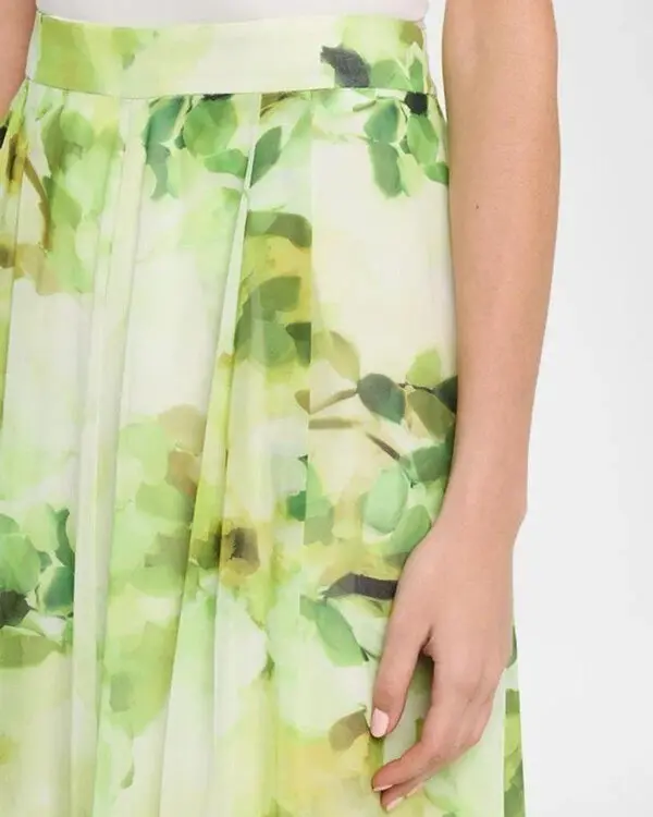 Badgley Mischka Floral-print Georgette Palazzo Pants - Lime Multi