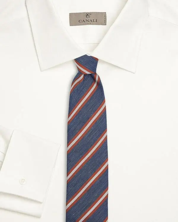 Canali Apos;s And Tan Striped Silk Tie
