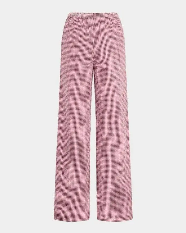 FAVORITE DAUGHTER The Everything Cotton Gingham Pants - Raspberry/