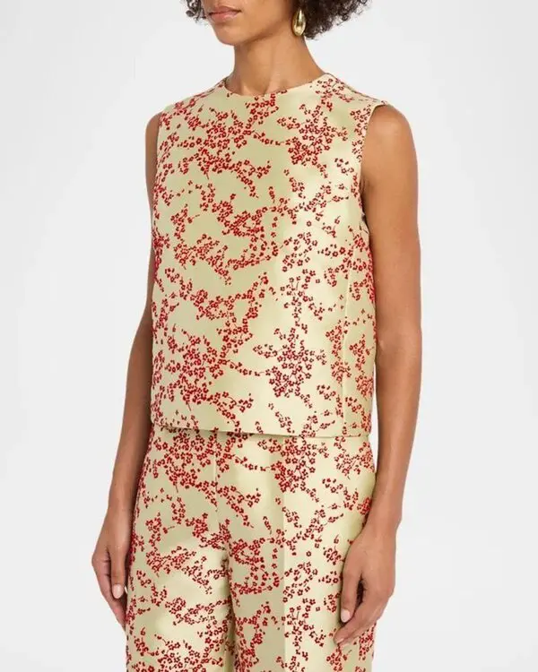 Alberta Ferretti Floral-print Mikado Silk Sleeveless Top