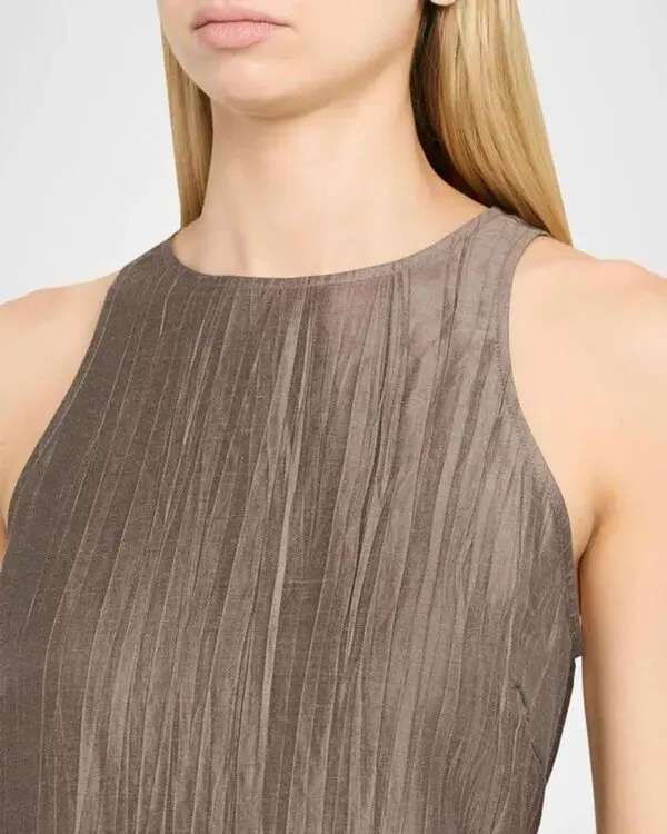 Eileen Fisher Sleeveless Crinkled Midi Dress - Walnut