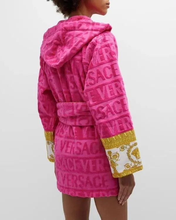 Versace I Heart Baroque Hooded Short Bathrobe - Fuchsia
