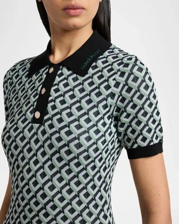 Casablanca Cubist Monogram Short-sleeve Mini Polo Dress