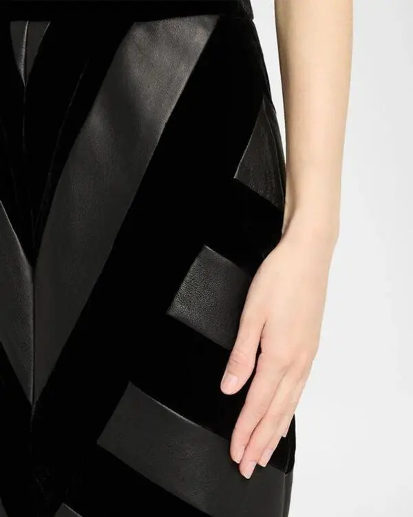SERGIO HUDSON Chevron Paneled Leather Midi Pencil Skirt