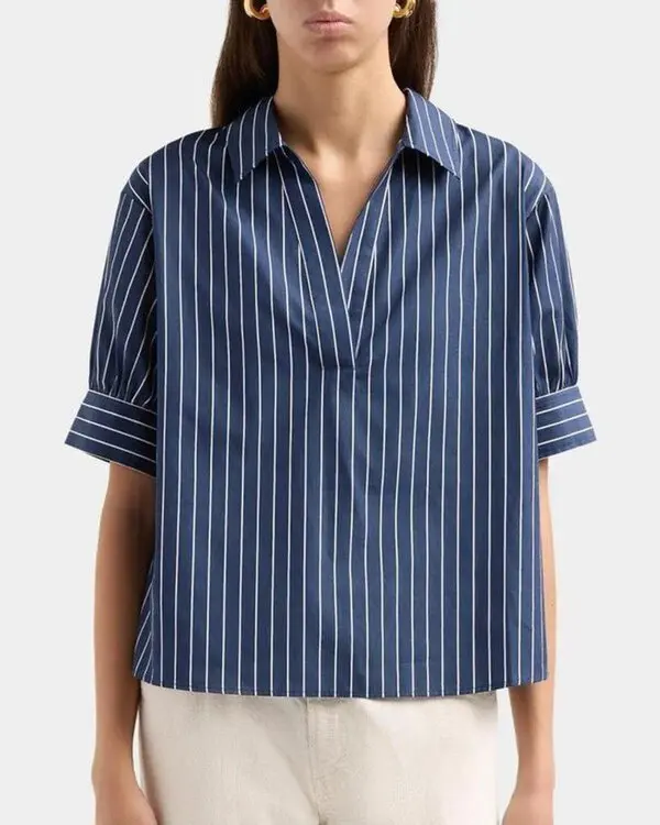 FRAME The Popover Striped Cotton Top