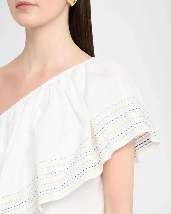 Rosie Assoulin Wedge Ruffle One-shoulder Top - White