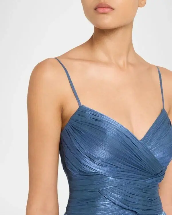 Costarellos Sireen Metallic Georgette Sleeveless Crisscross Gown