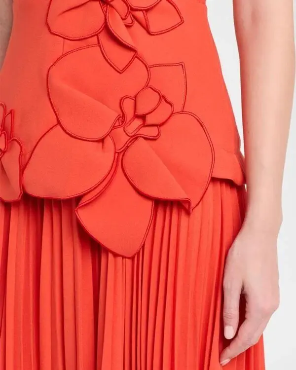 Acler Forever Young Avision Floral Appliqué Pleated Maxi Dress - Chilli