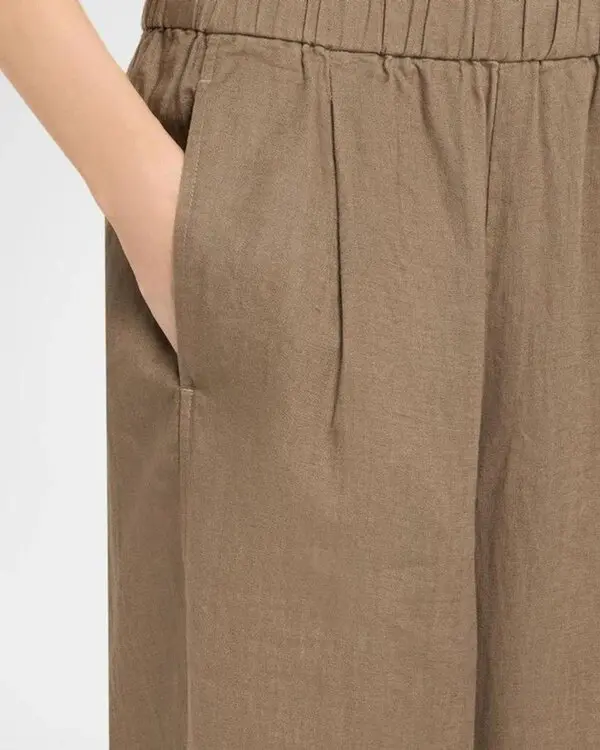 Eileen Fisher Cropped Organic Linen Lantern Pants - Walnut