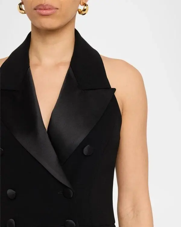 SERGIO HUDSON Satin-lapel Halter Jumpsuit - Ebony
