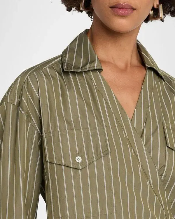 3.1 Phillip Lim Asymmetric Stripe Poplin Wrap Dress - Olive Mult