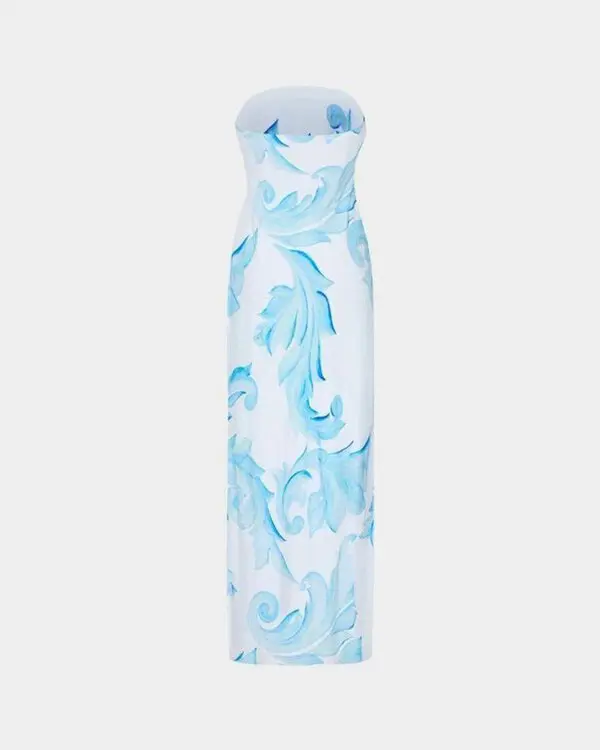 MILLY Vera Strapless Scrollwork-print Column Maxi Dress