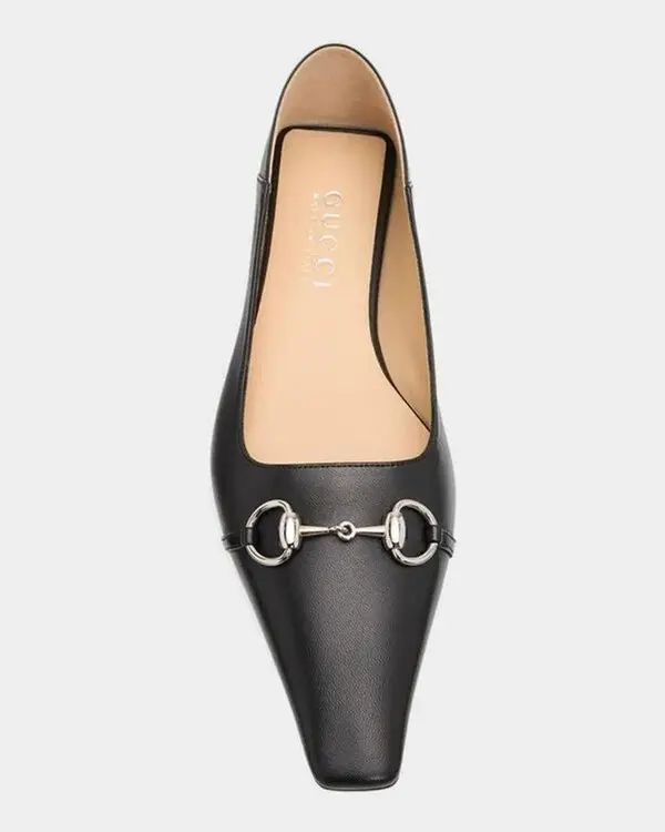 Gucci Vittoria Leather Ballerina Flats