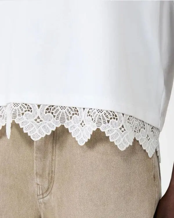 Max Mara Lace-hem Cotton T-shirt - White Wate