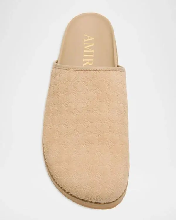Amiri Apos;s Ma Monogram Suede Clogs - Tan