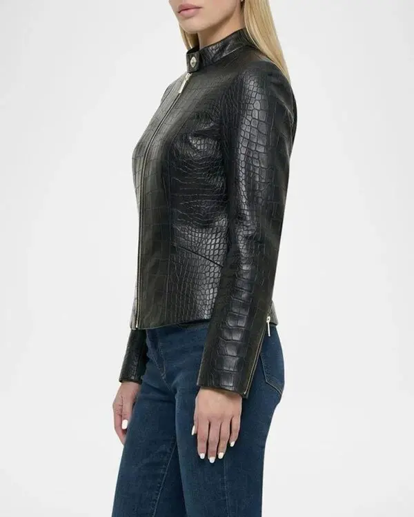 Gorski Select Leather Croc-embossed Zip Jacket