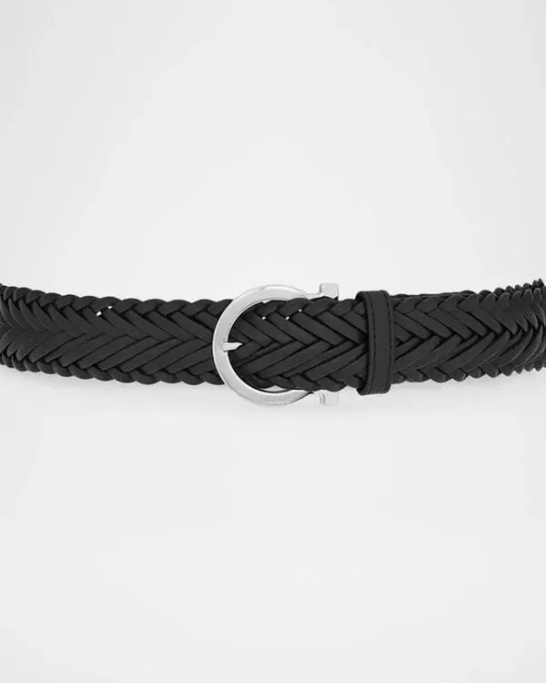 FERRAGAMO Apos;s Gancini-buckle Woven Leather Belt