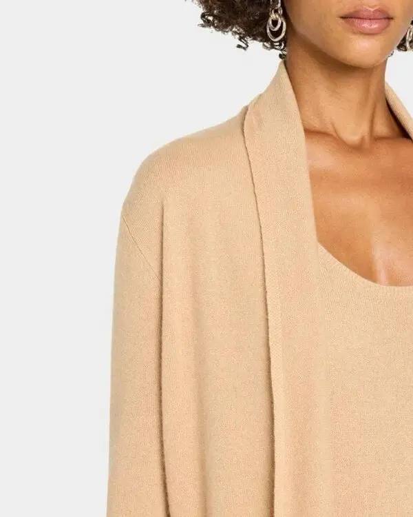 Neiman Marcus Open-front Cashmere Cardigan - Camel