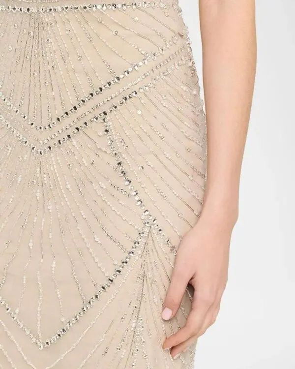 Pamella Roland Embroidered Tulle Halter Gown - Silver