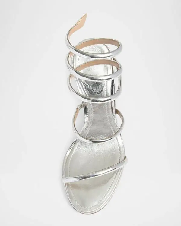 Rene Caovilla 105mm Cleo Metallic Leather Sandals - Silver