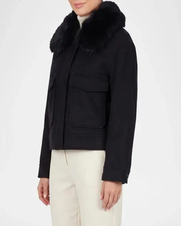 Gorski Cashmere And Wool Jacket With Detachable Goat Shearling Collar - Black