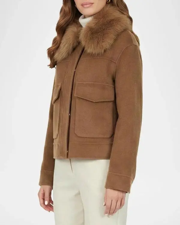 Gorski Cashmere And Wool Jacket With Detachable Goat Shearling Collar - Camel