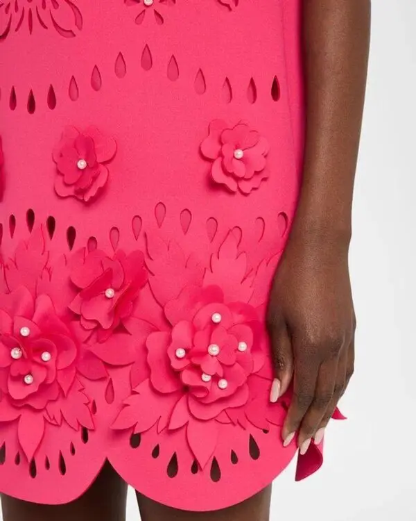 Badgley Mischka Scalloped Cutout Embellished Mini Dress - Pink