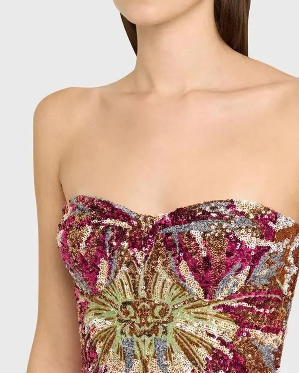BRONX BANCO Dahlia Strapless Embroidered Sequin Gown - Multi