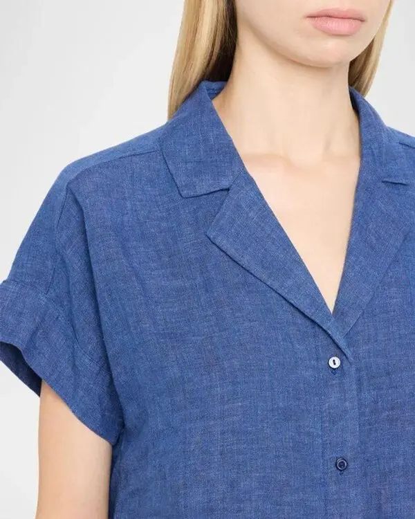 Eileen Fisher Boxy Delave-dyed Organic Linen Shirt
