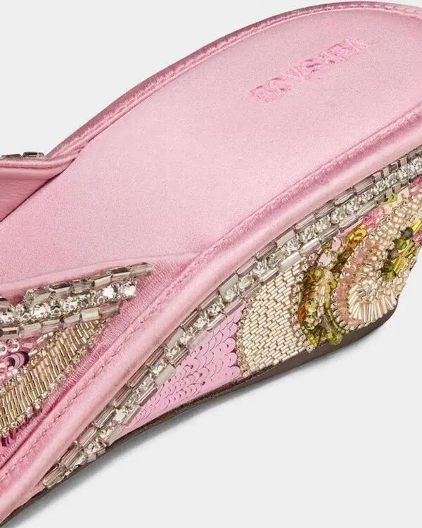 Versace 50mm Beaded Satin Peep-toe Wedge Mules - Geranium
