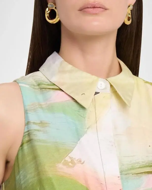Rickie Freeman For Teri Jon Sleeveless Abstract-print Midi Shirtdress - Green Multi