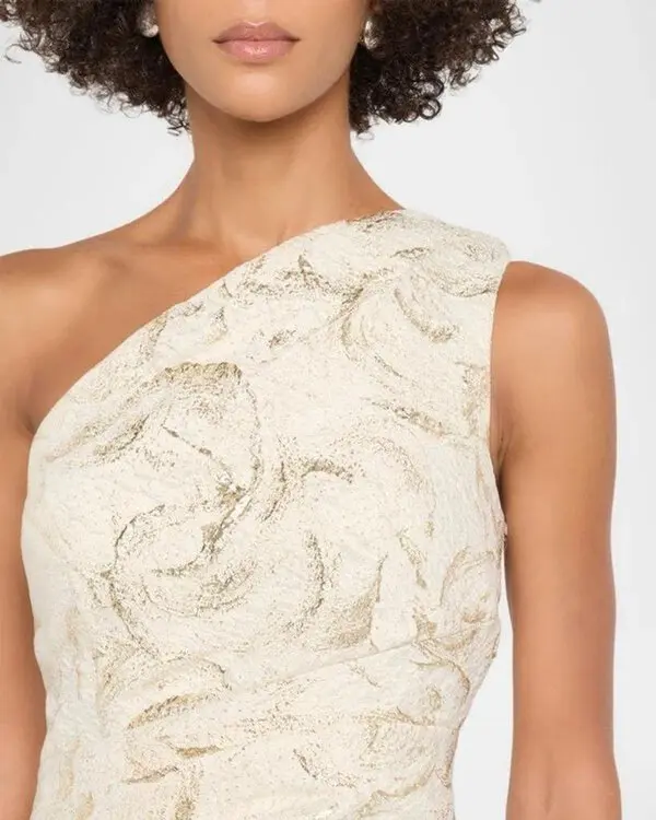 Rickie Freeman For Teri Jon One-shoulder Metallic Jacquard Column Gown