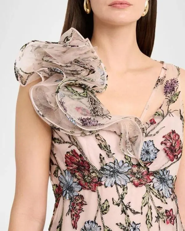 Rickie Freeman For Teri Jon Floral-embroidered Tulle Gown - Bls Multi