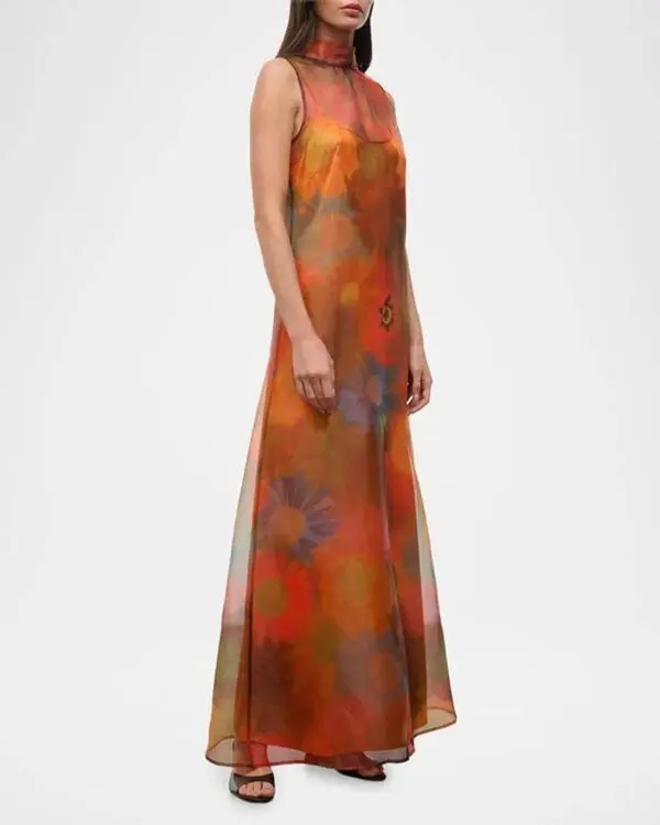 Staud Albee Floral Tie-neck Maxi Dress