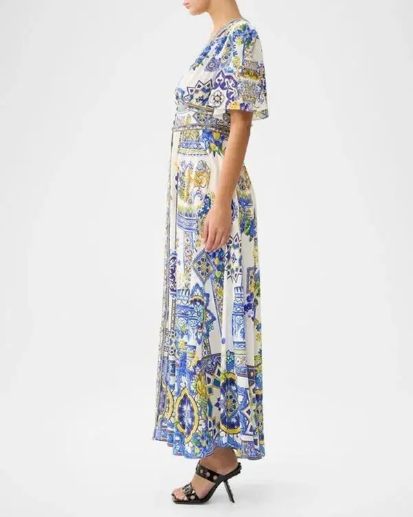 Camilla Espana Nirvana Shaped Waistband Dress With Flutter Sleeves