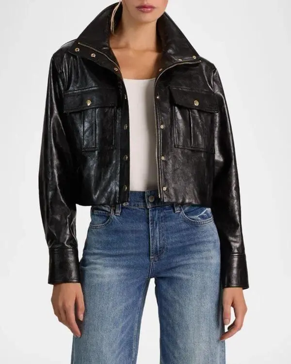 Alice + Olivia James Faux-leather Cropped Parka - Black