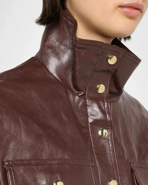 Alice + Olivia James Faux-leather Cropped Parka - Dark Choco