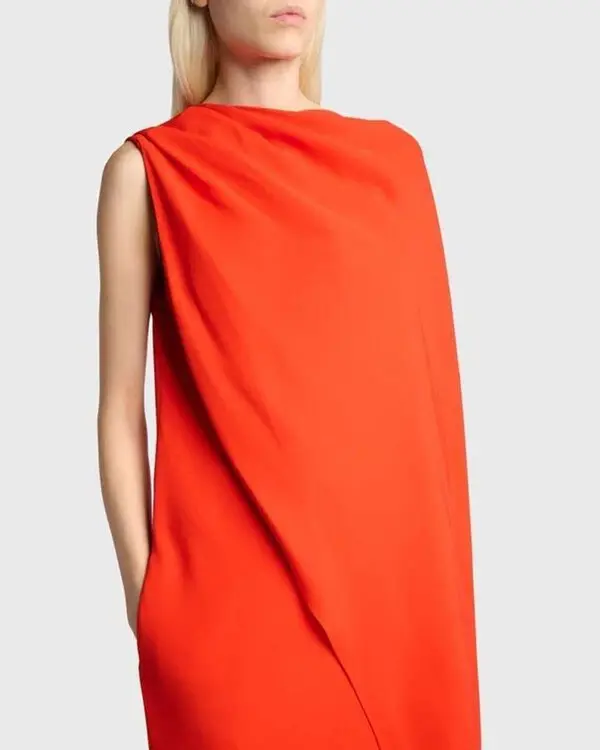 Balenciaga Silk-wool Draped Cape Midi Dress - Sunset Red