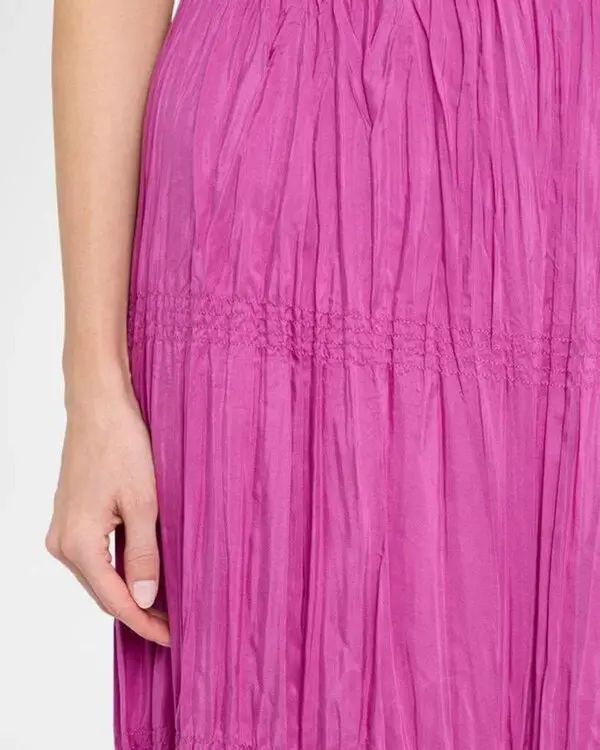 Eileen Fisher Smocked Crinkled Silk Midi Skirt