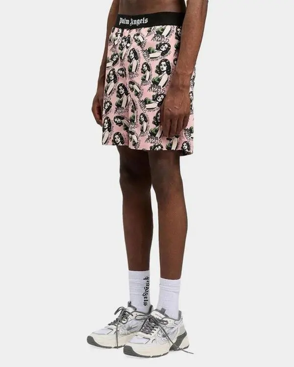 Palm Angels Apos;s Pinup Allover Logo Cotton Shorts