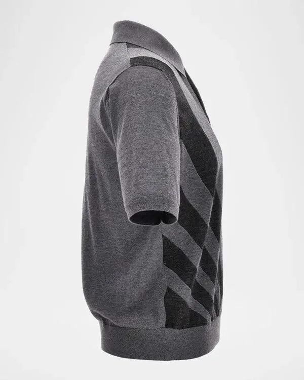 Versace Apos;s Embroidered Intarsia Wool Knit Polo Shirt