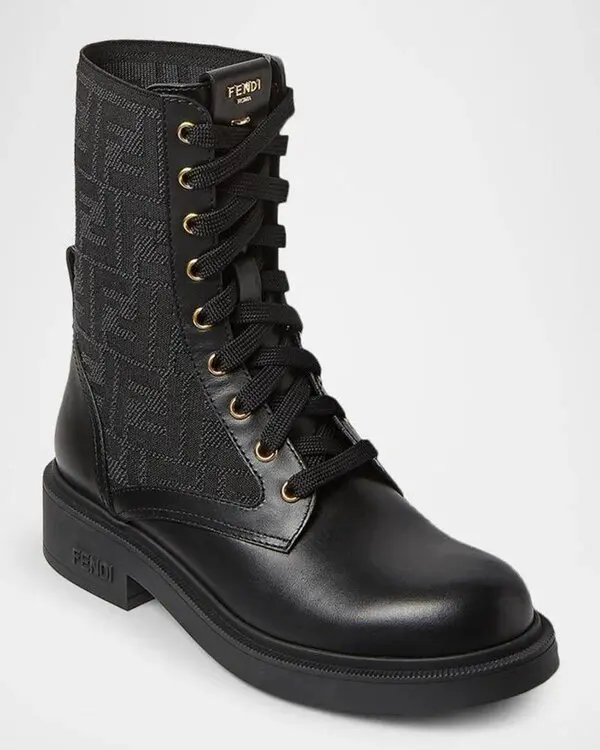 Fendi Filo Ff Leather Combat Boots