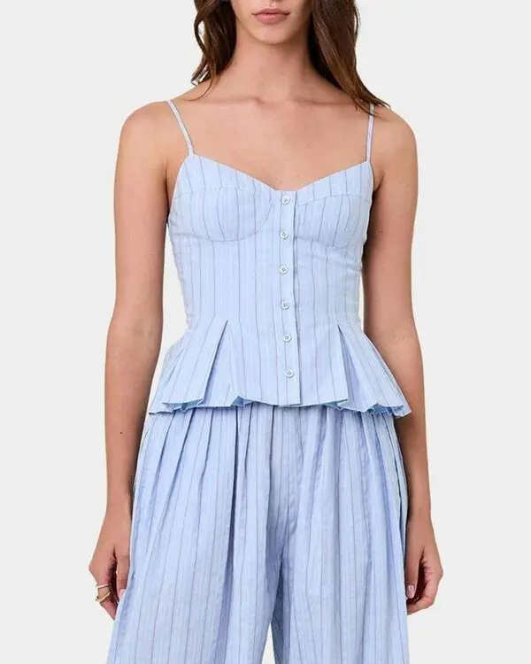 NICHOLAS Staci Striped Seersucker Peplum Top